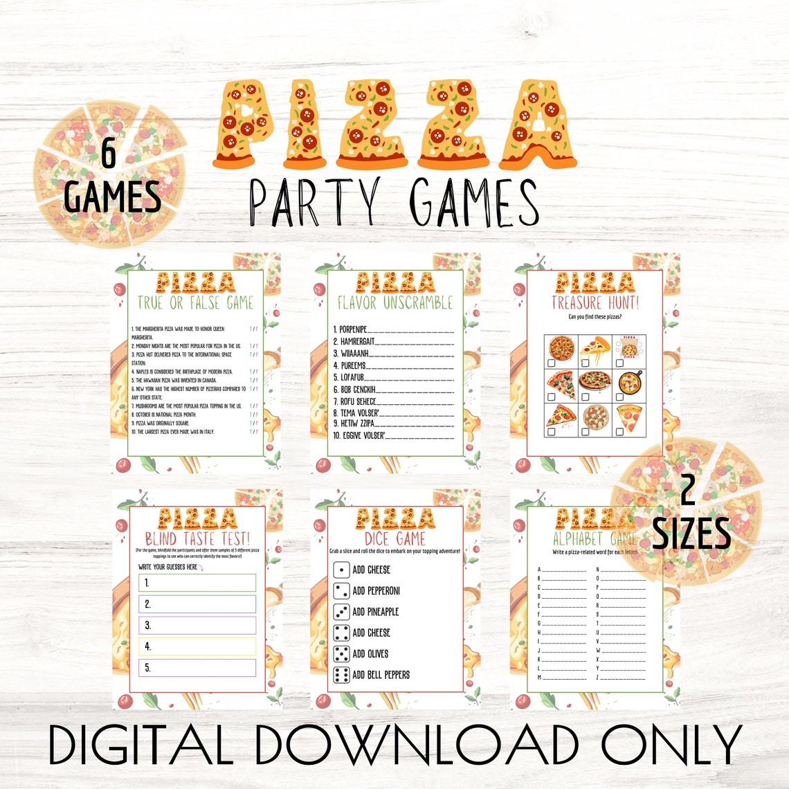 Pizza Party Games Printable, Pizza Theme Party Games Bundle, Pizza ...
