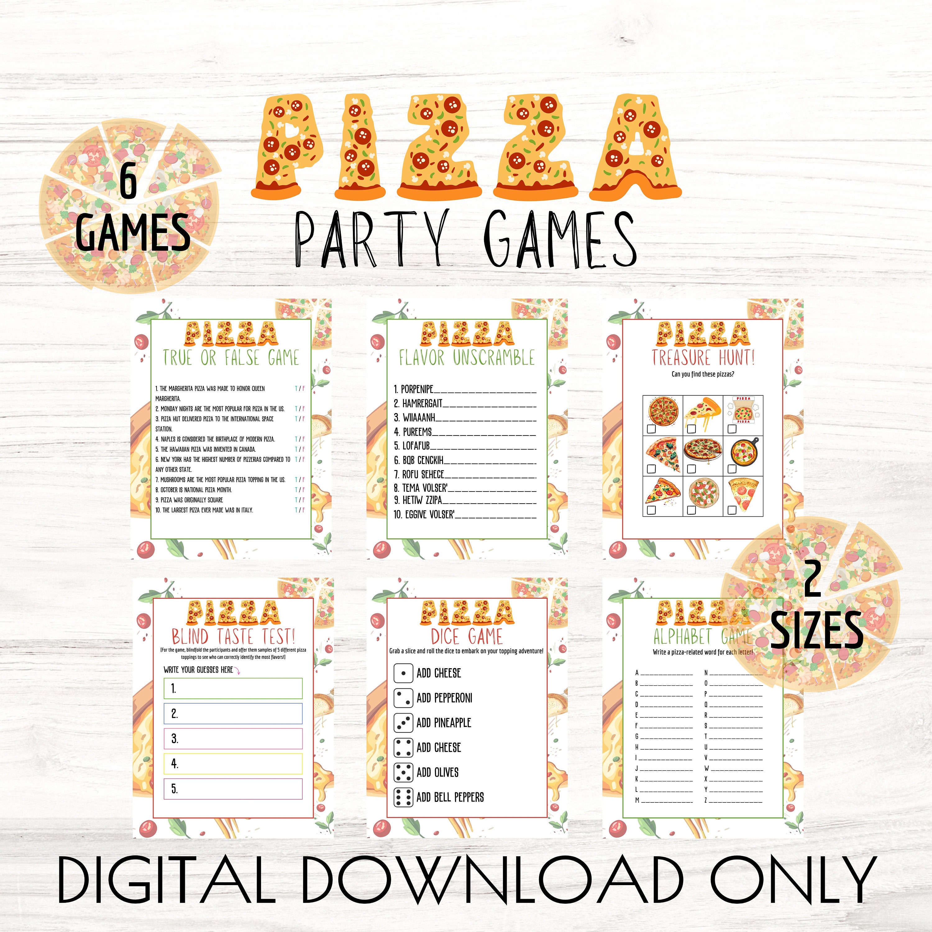 Pizza Party Games Printable, Pizza Theme Party Games Bundle, Pizza ...