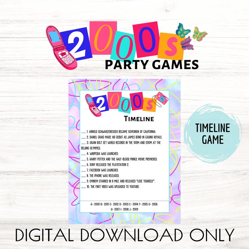2000s Party Games Bundle: Y2K Trivia, Music, Slang (printable PDF) - Etsy