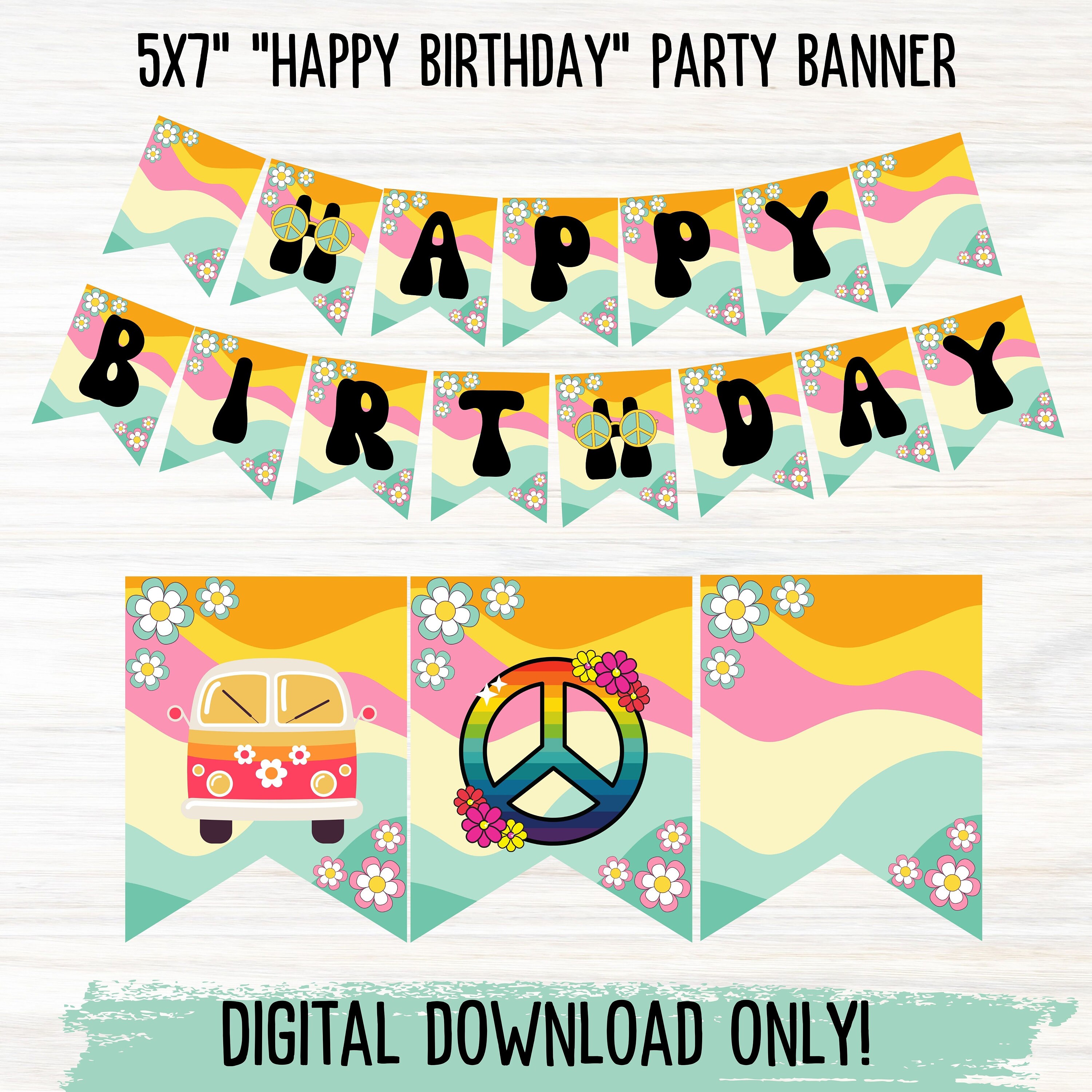 Hippie Theme Party Decorations, Printable Groovy Birthday Party Decors ...