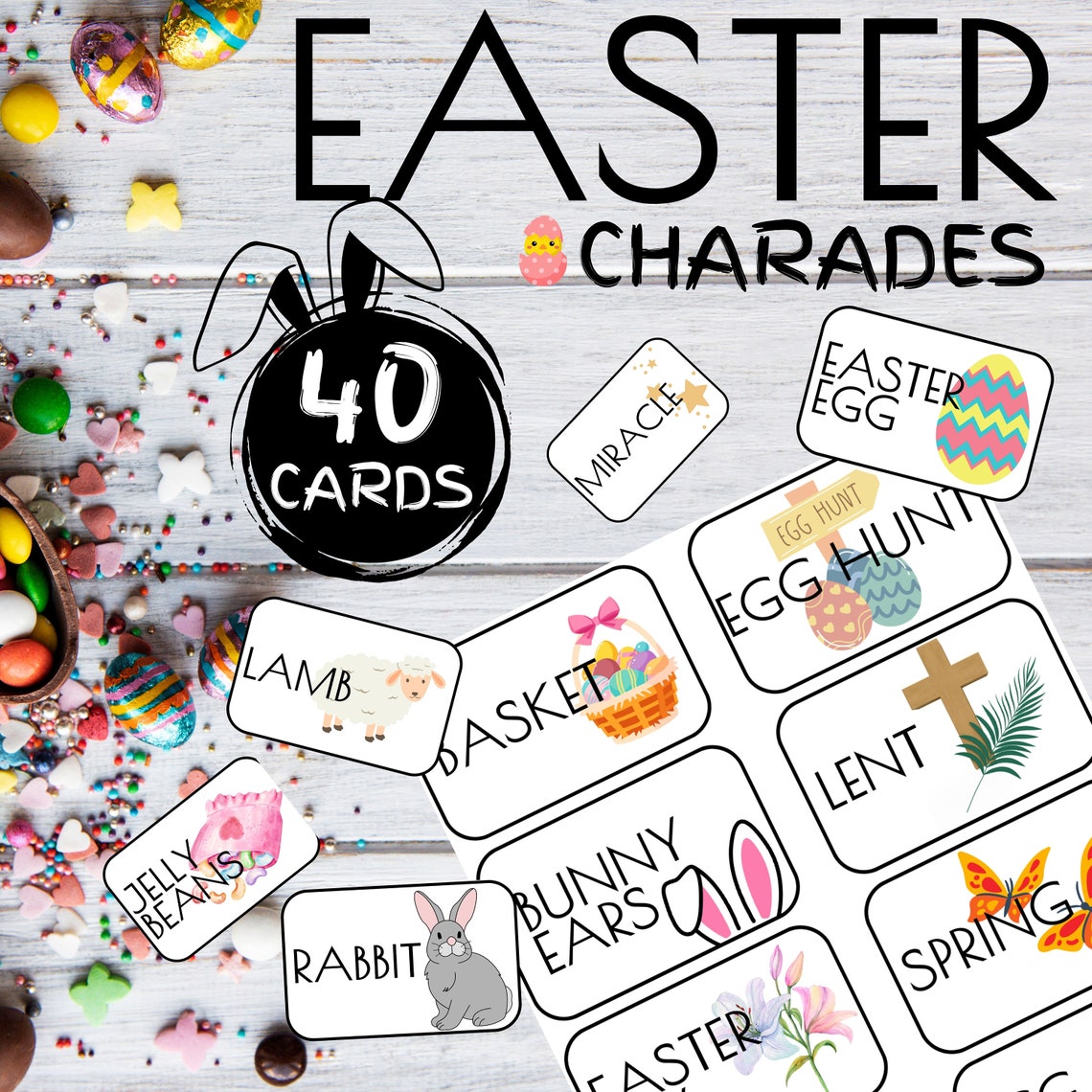 Easter Charades Printable, Easter Pictionary Cards, Easter Party Games ...