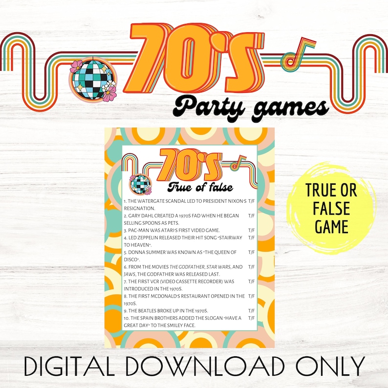 70s Theme Party Games Bundle, Printable 70s Disco Birthday Party ...