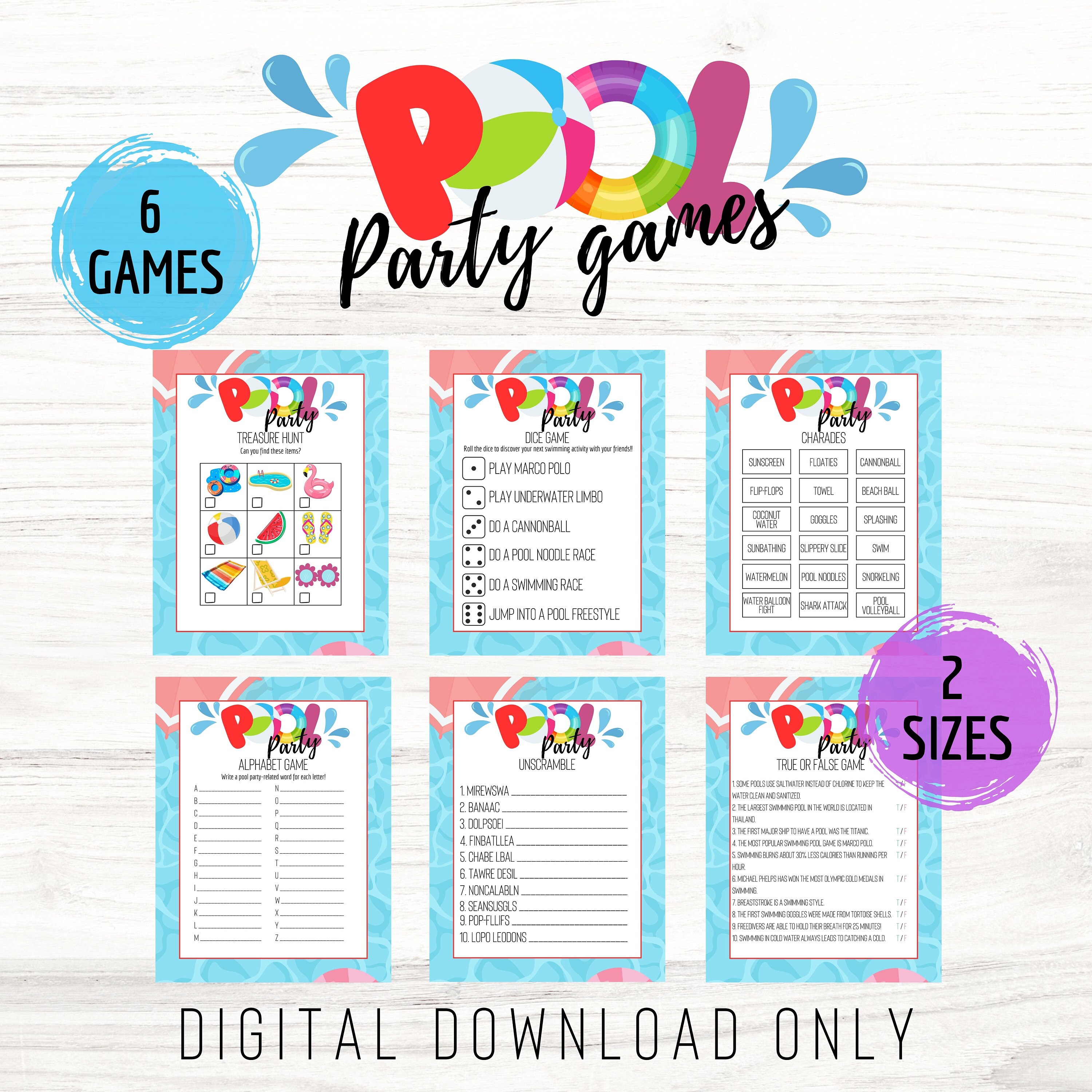 Pool Party Printable Games for Kids, Summer Theme Party Games Bundle ...