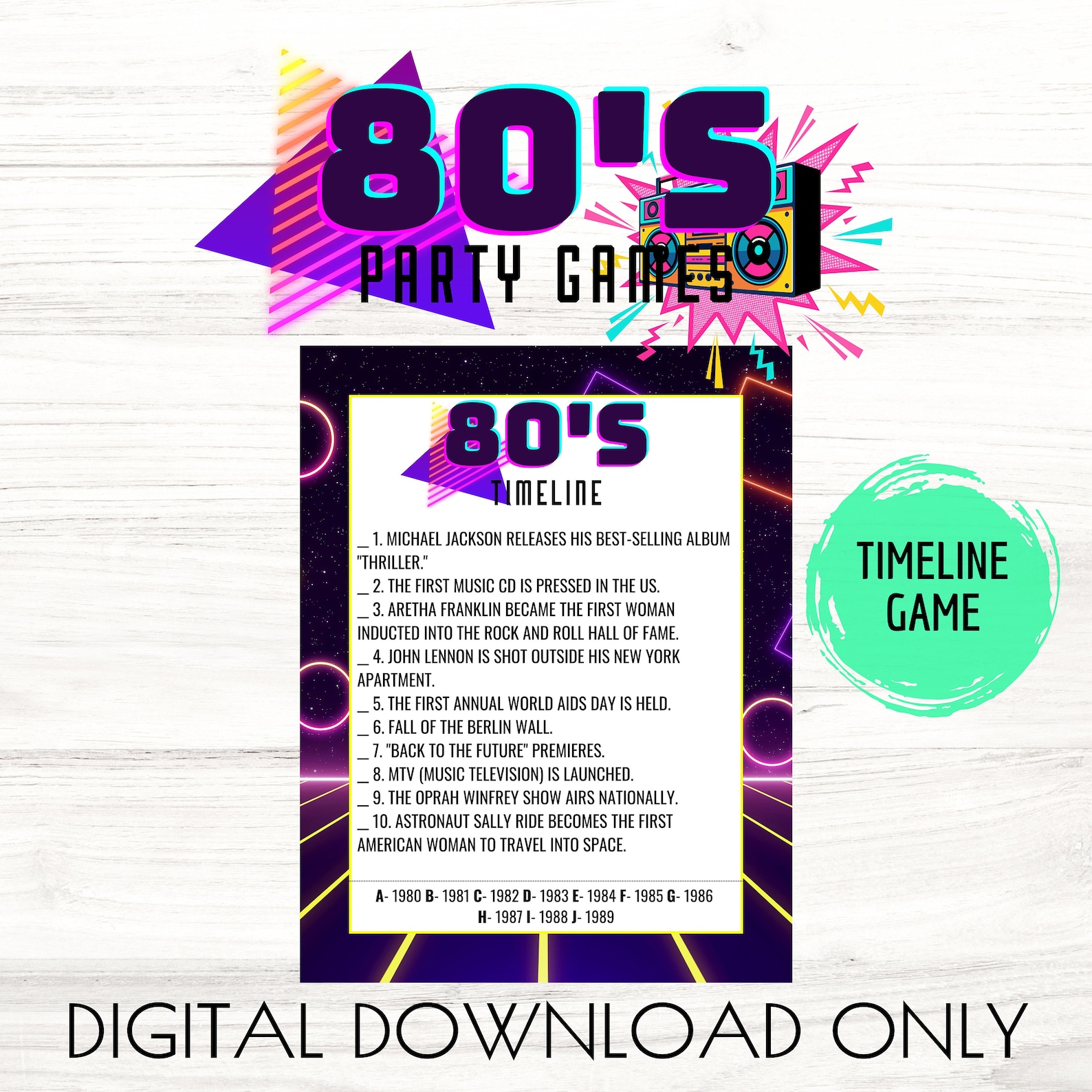 80s Theme Party Games Printable, Back to the 80s Party Activities ...