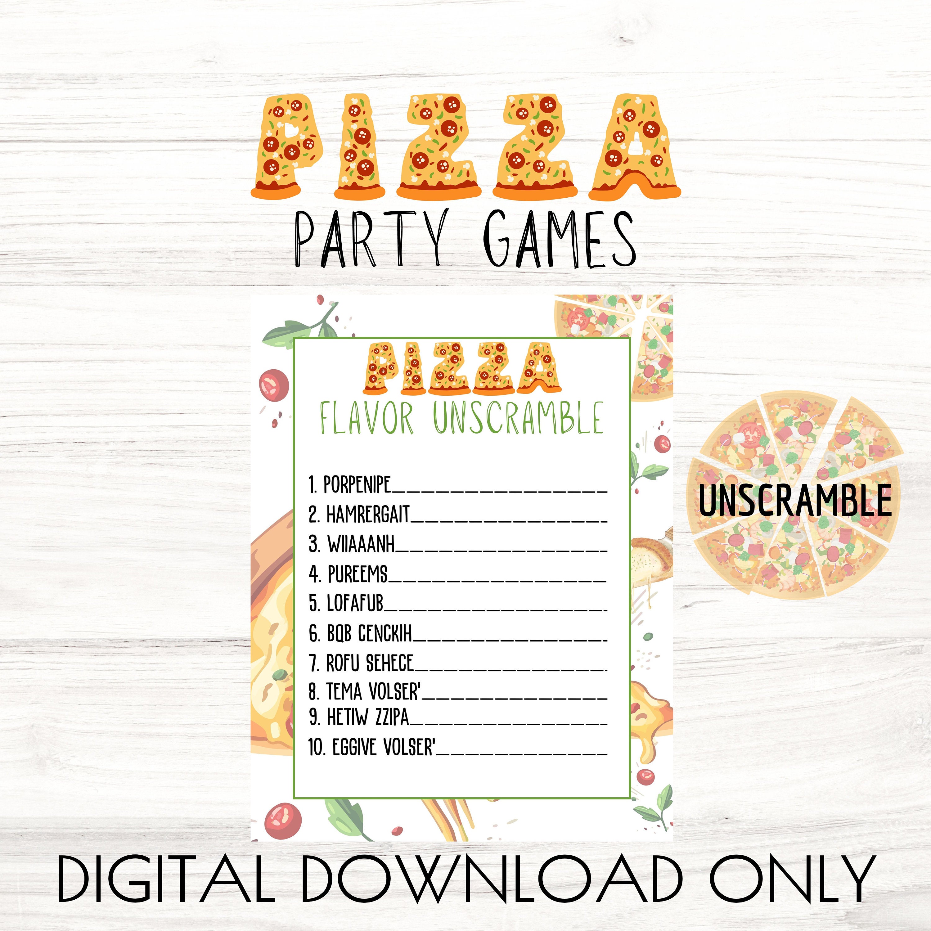 Pizza Party Games Printable, Pizza Theme Party Games Bundle, Pizza ...
