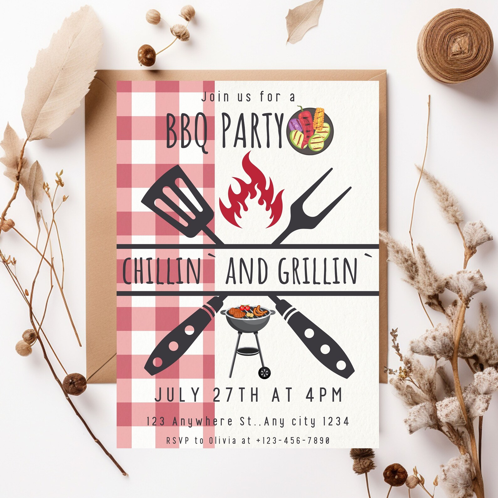 BBQ Party Invitation, Backyard Barbeque Party Digital Invitation ...