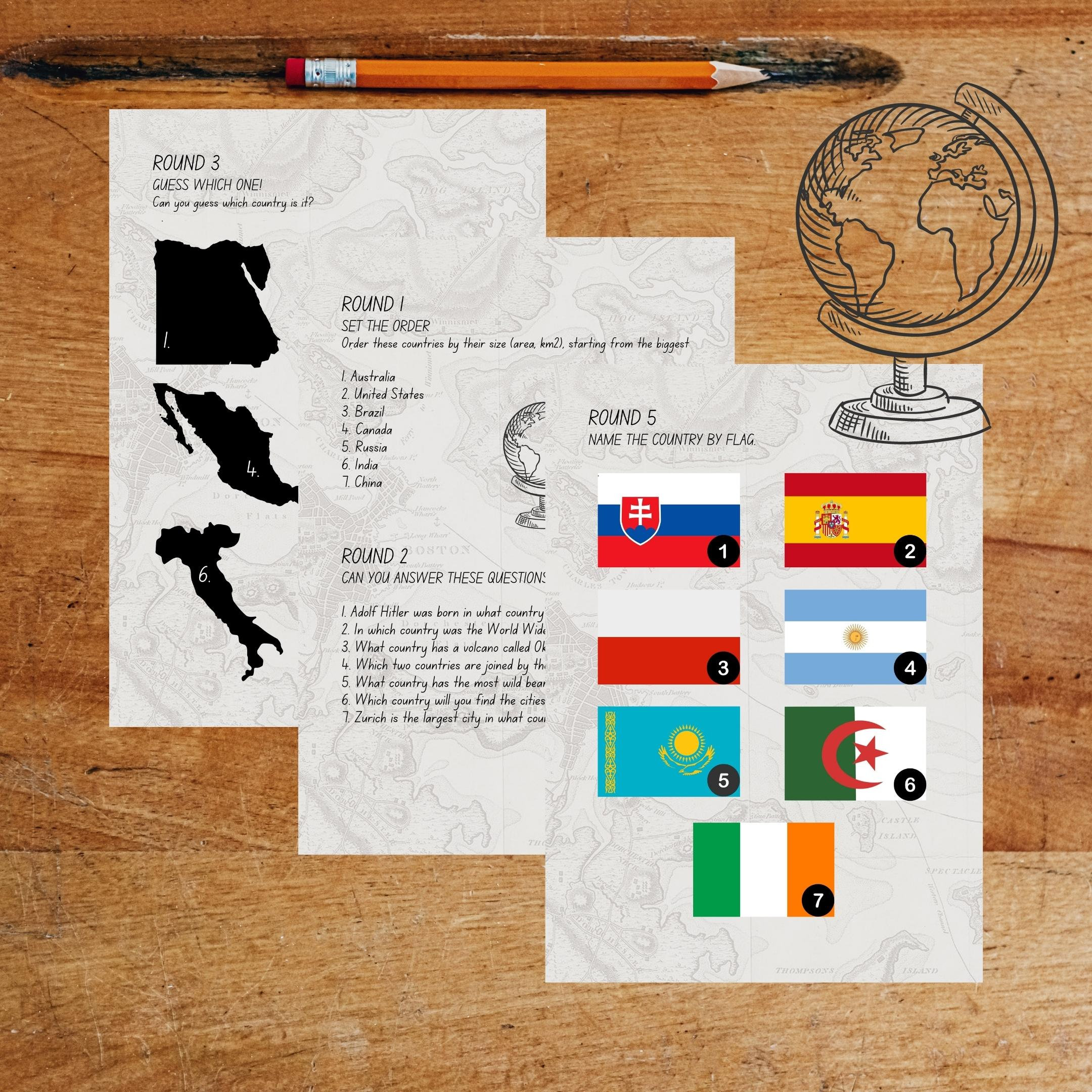 Countries of the World Party Game, Printable World Map Quiz Game for ...