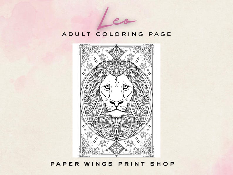 Leo Zodiac Sign Coloring Page | Printable Adult Coloring Sheet ...
