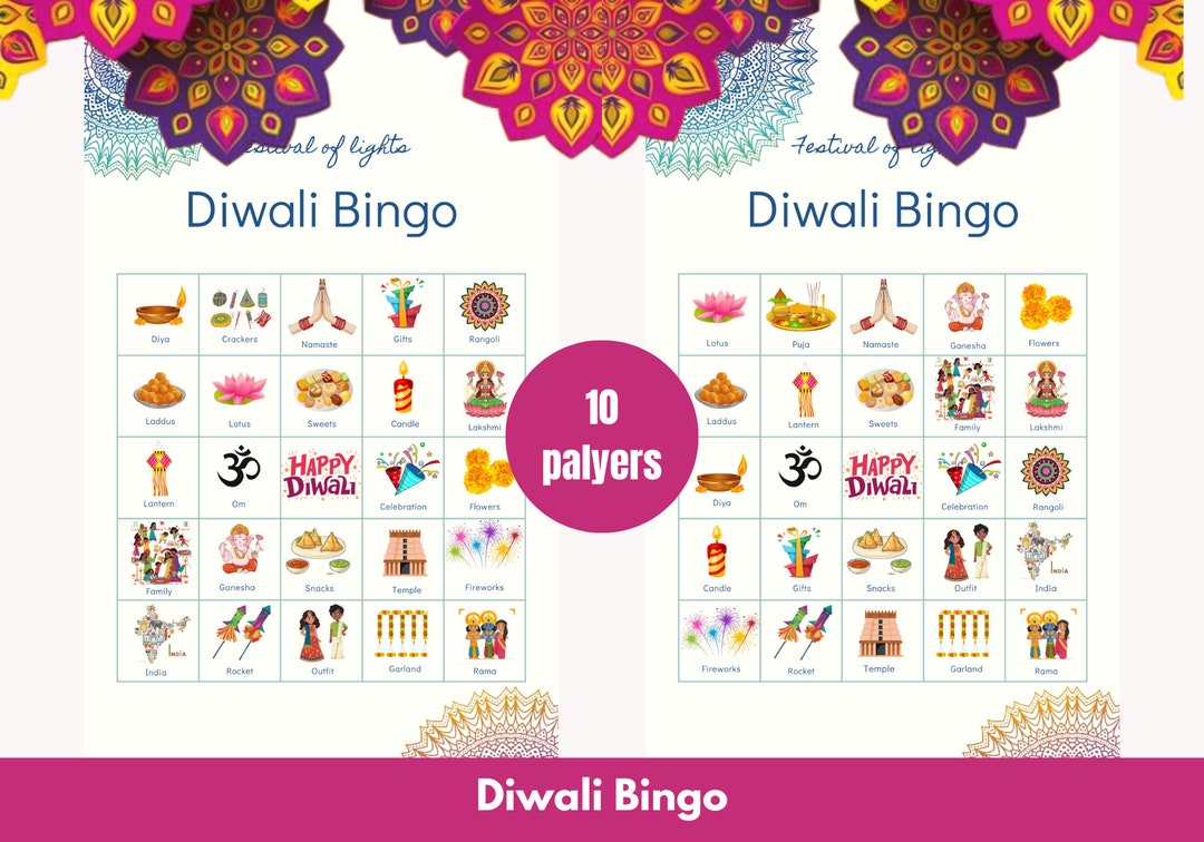 Diwali Bingo Game for Children Kids Deepavali Party Game - Etsy