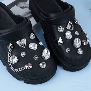 Geometric Metal Shoe Charm Set With Short Chain,butterfly Shoes Buckle ...