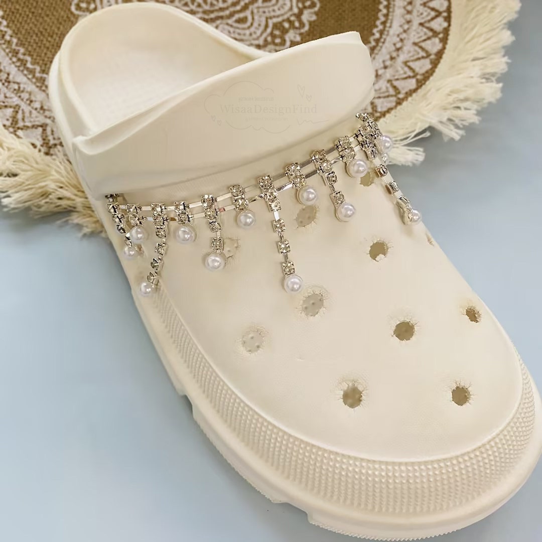 Shiny Rhinestone Pearl Shoe Charms Chain,hole Shoes Chain Without Shoes ...
