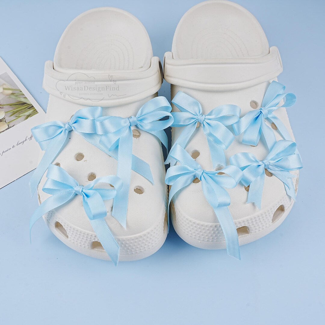 Baby Blue Satin Bows Shoe Charms,girlish Bowknot Shoe Buckle,shoe ...