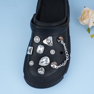 Geometric Metal Shoe Charm Set With Short Chain,butterfly Shoes Buckle ...