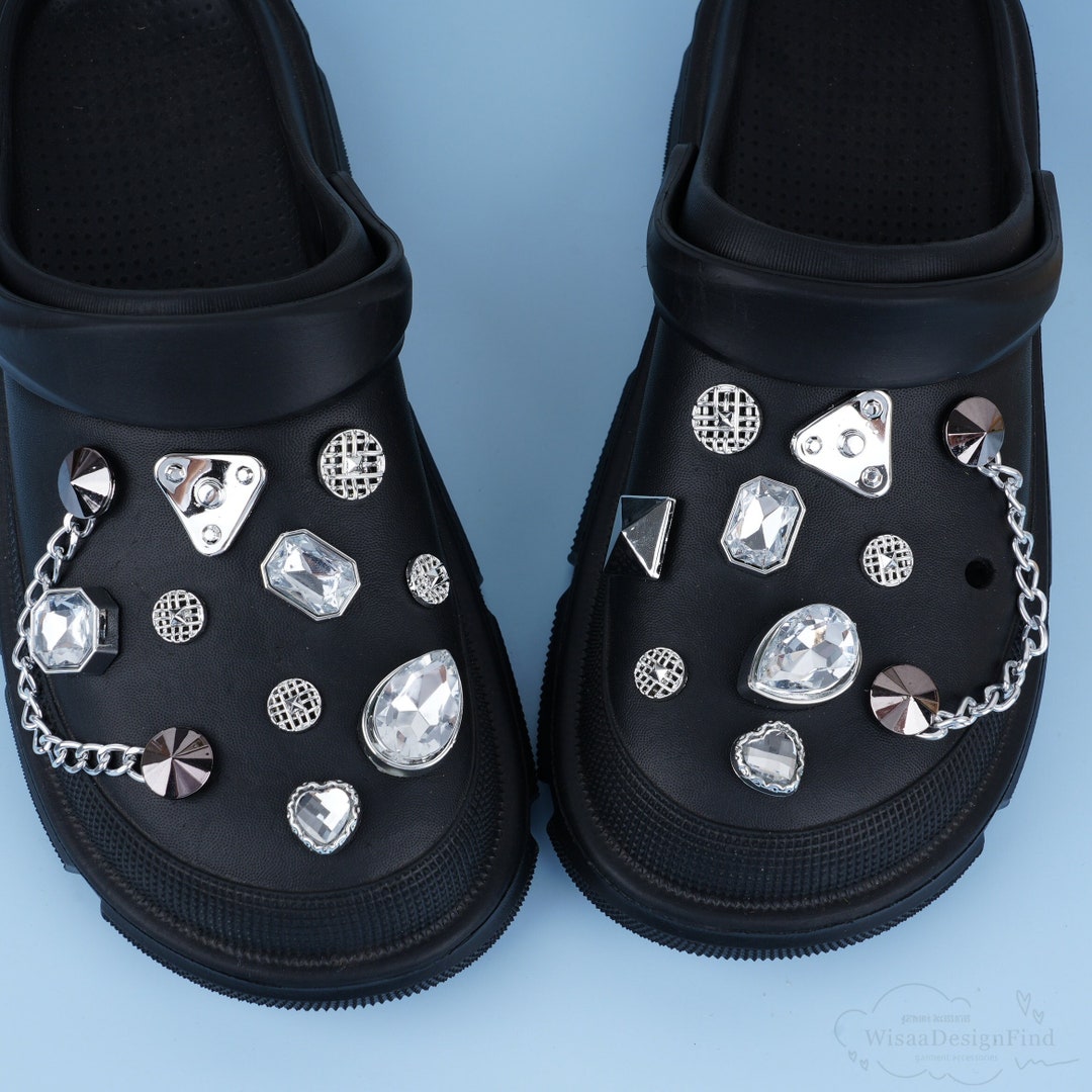Geometric Metal Shoe Charm Set With Short Chain,butterfly Shoes Buckle ...