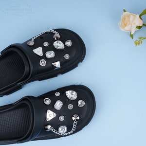 Geometric Metal Shoe Charm Set With Short Chain,butterfly Shoes Buckle ...