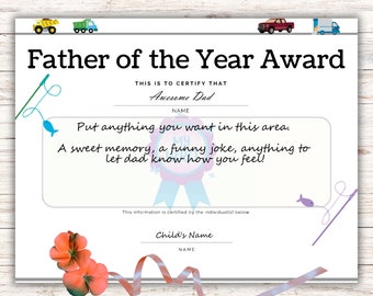 World's Best Dad Award Certificate From Daughter/son, DIGITAL DOWNLOAD ...