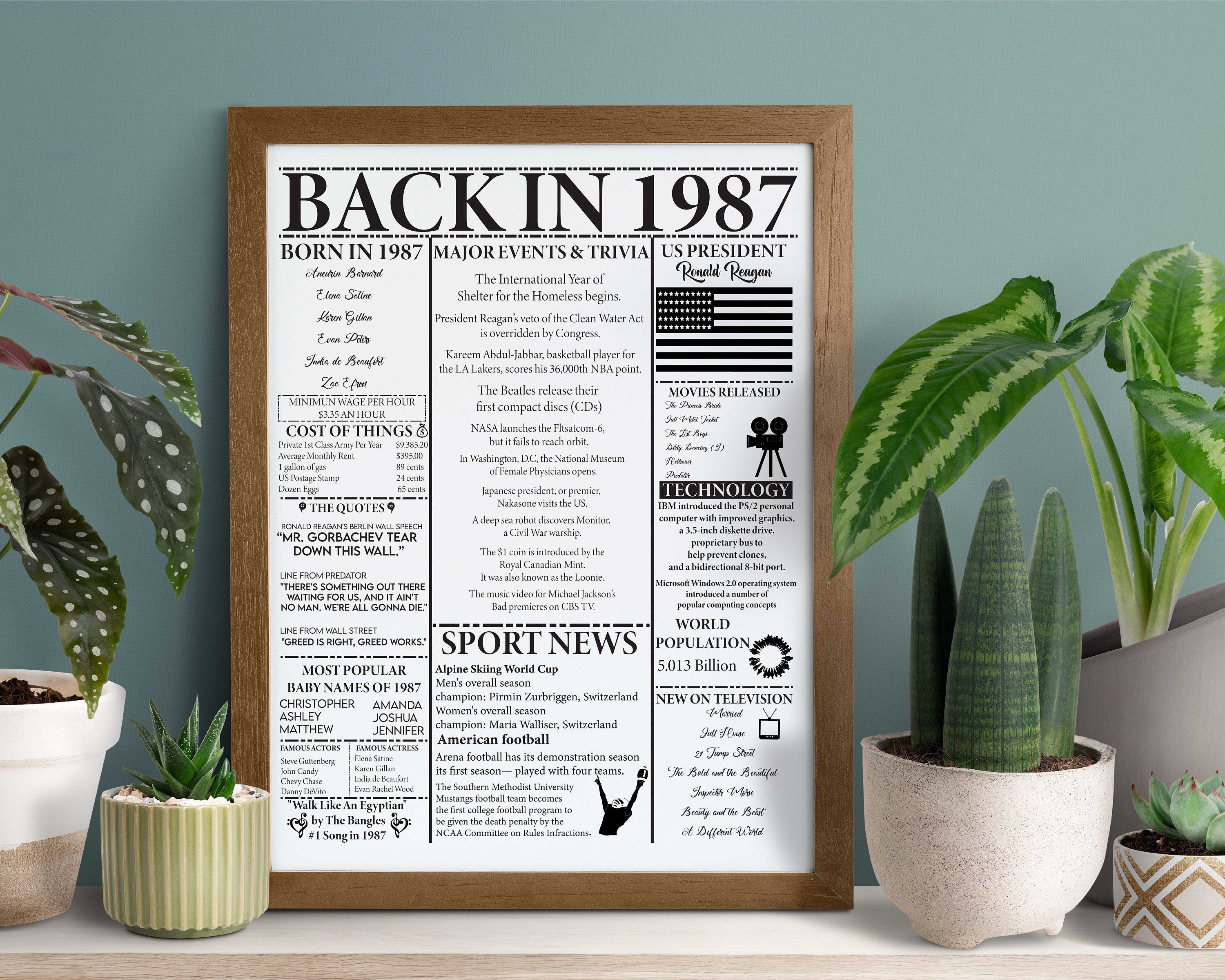 Back in 1987 PRINTABLE 36th Birthday Poster 1987 Poster - Etsy