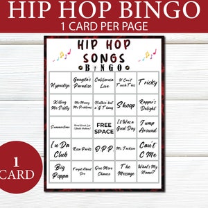 50 Hip Hop Songs Bingo Game Cards, Rap Music Party Activity, Birthday ...