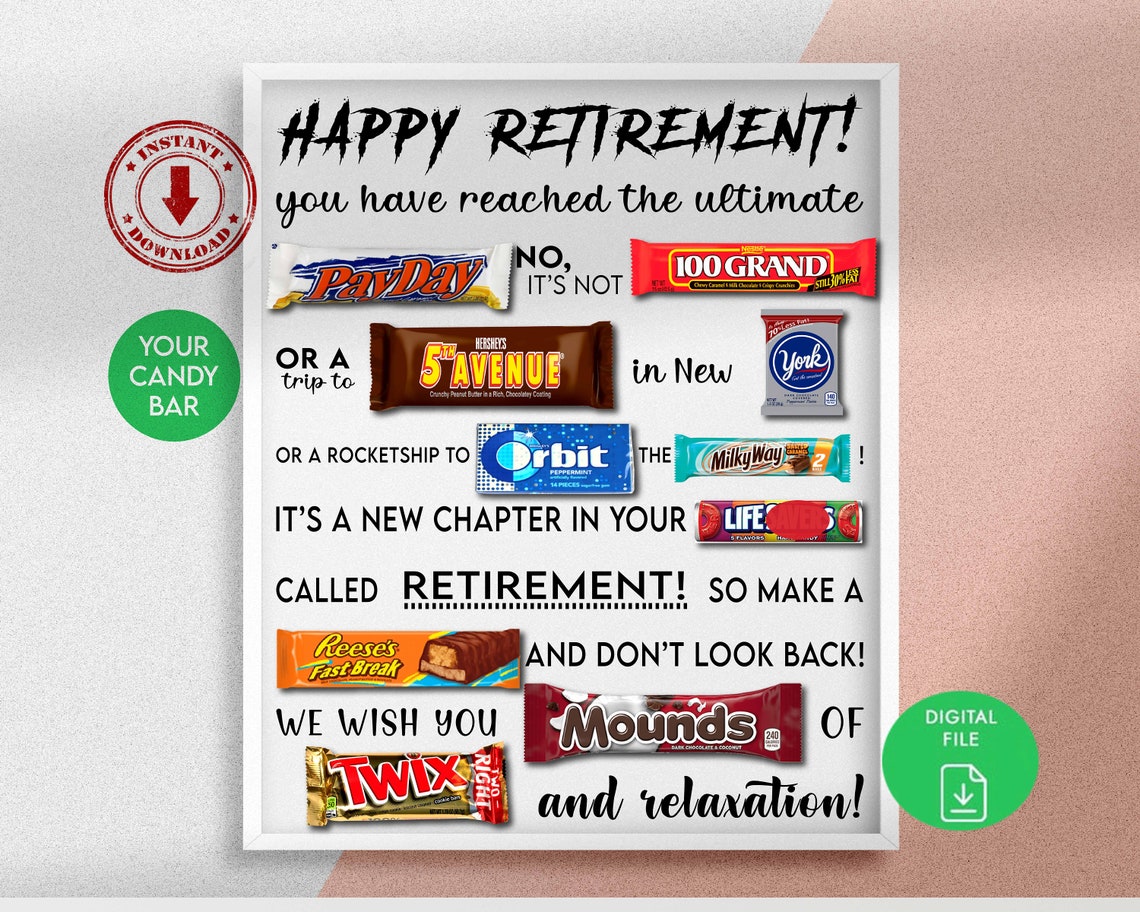 Retirement Candy Bar Poster, Candy Gram Sign PRINTABLE, Gift or Co ...