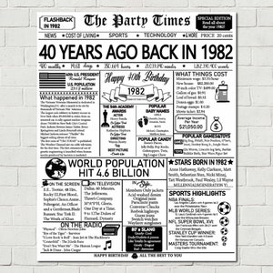1982 Poster, 41th Birthday Newspaper Sign, 1982 Birthday Poster ...