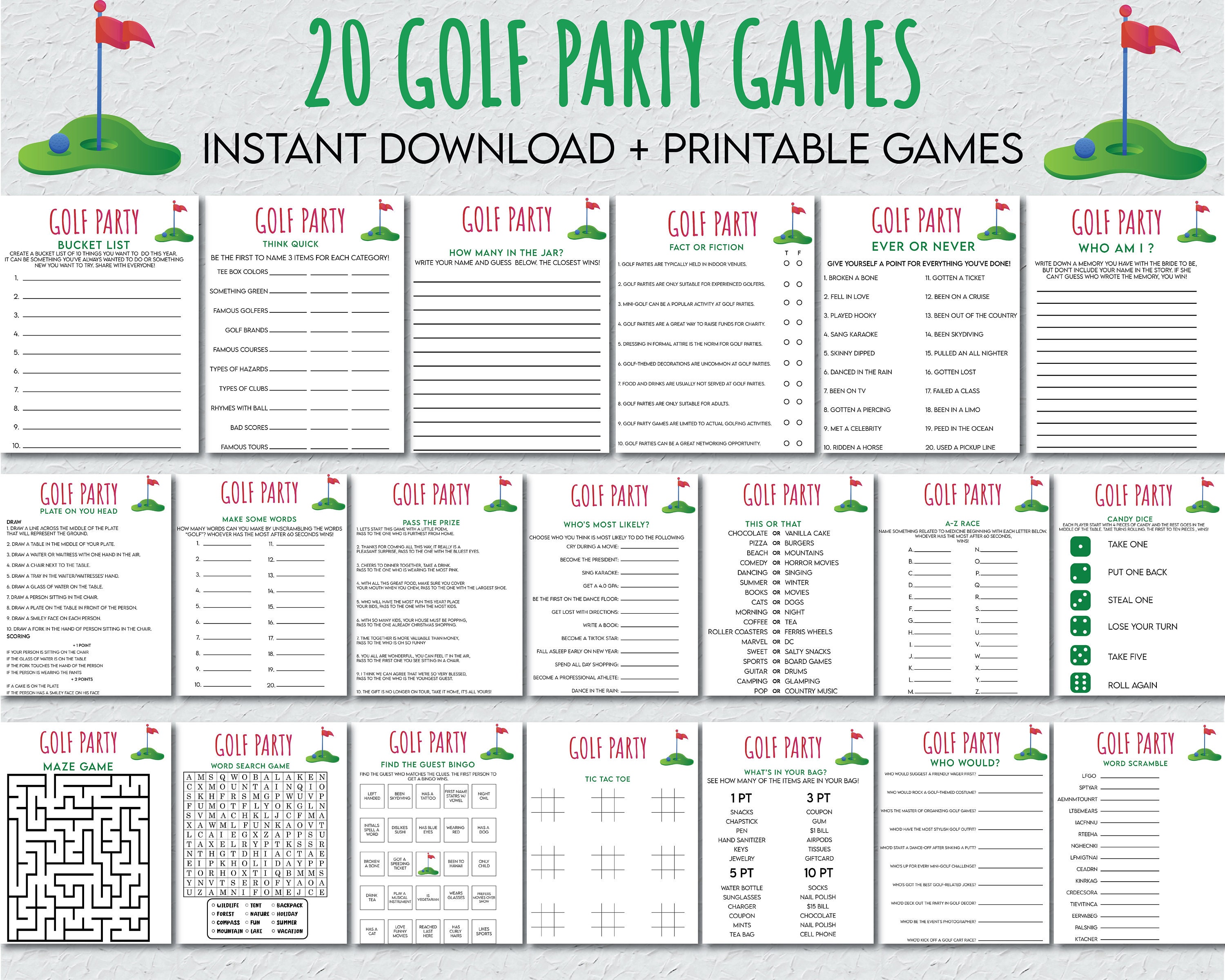 Golf Party Games, Golf Games, Golf Watch Party, Golf Themed Party, Golf Party Printable, Golfing ...