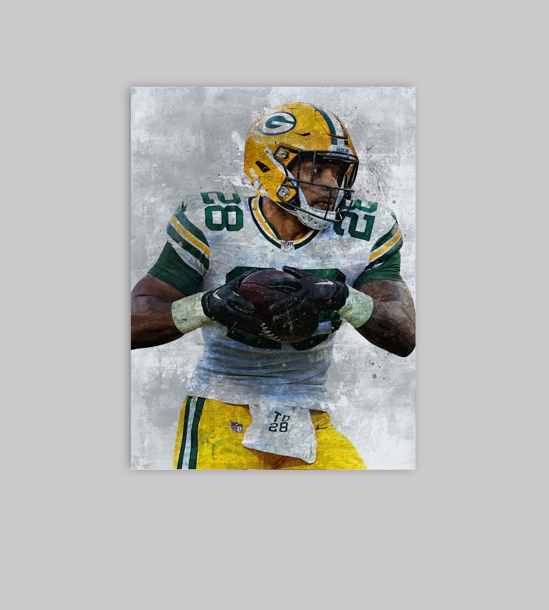 A.J. Dillon Poster, Green Bay Packers Canvas, NFL Print, Dillon Decor ...