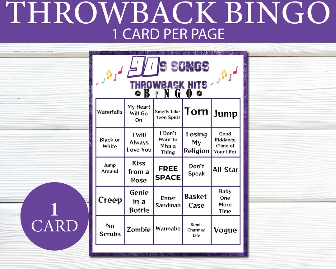 30 Throwback 90s Songs Bingo Cards, Family Gathering Game, 1990s Timeless Music Activity With ...