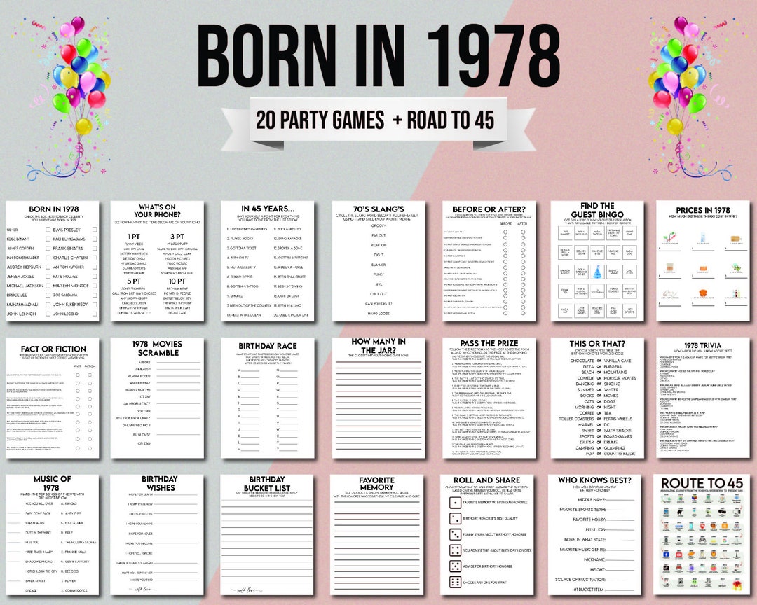 45th Birthday Party Games, Born in 1978 Game, 45th Birthday Games, 1978 ...