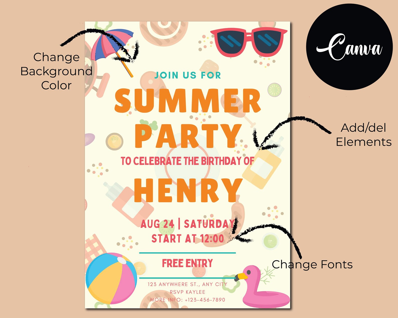 SUMMER INVITATION, Summer Party, Hello Summer Birthday Invitation, Fun ...