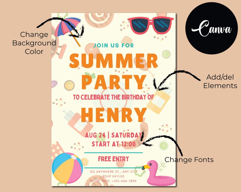SUMMER INVITATION, Summer Party, Hello Summer Birthday Invitation, Fun ...