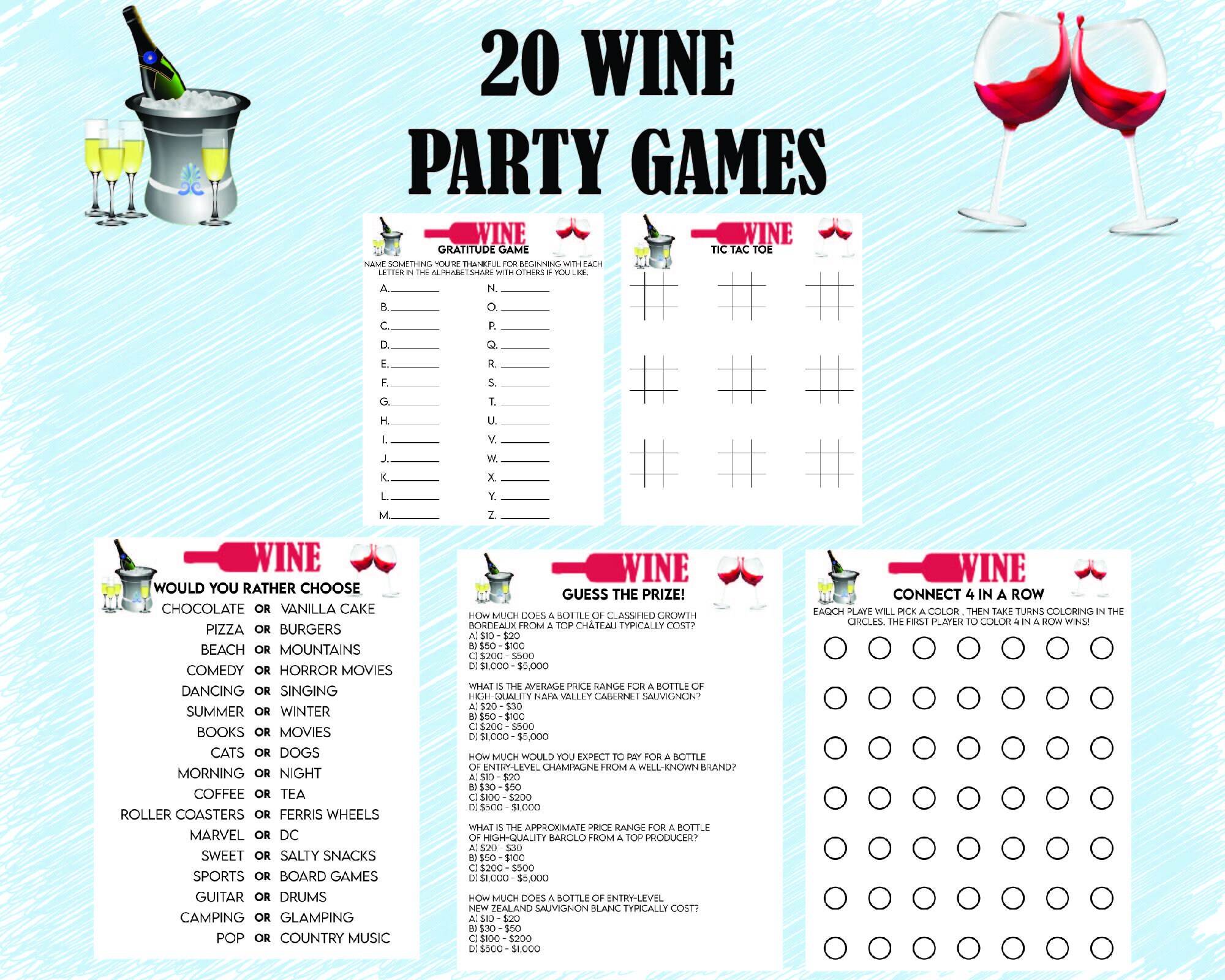 Wine Party Games, Wine Bingo, Wine Tasting Party, Wine Games, Wine ...