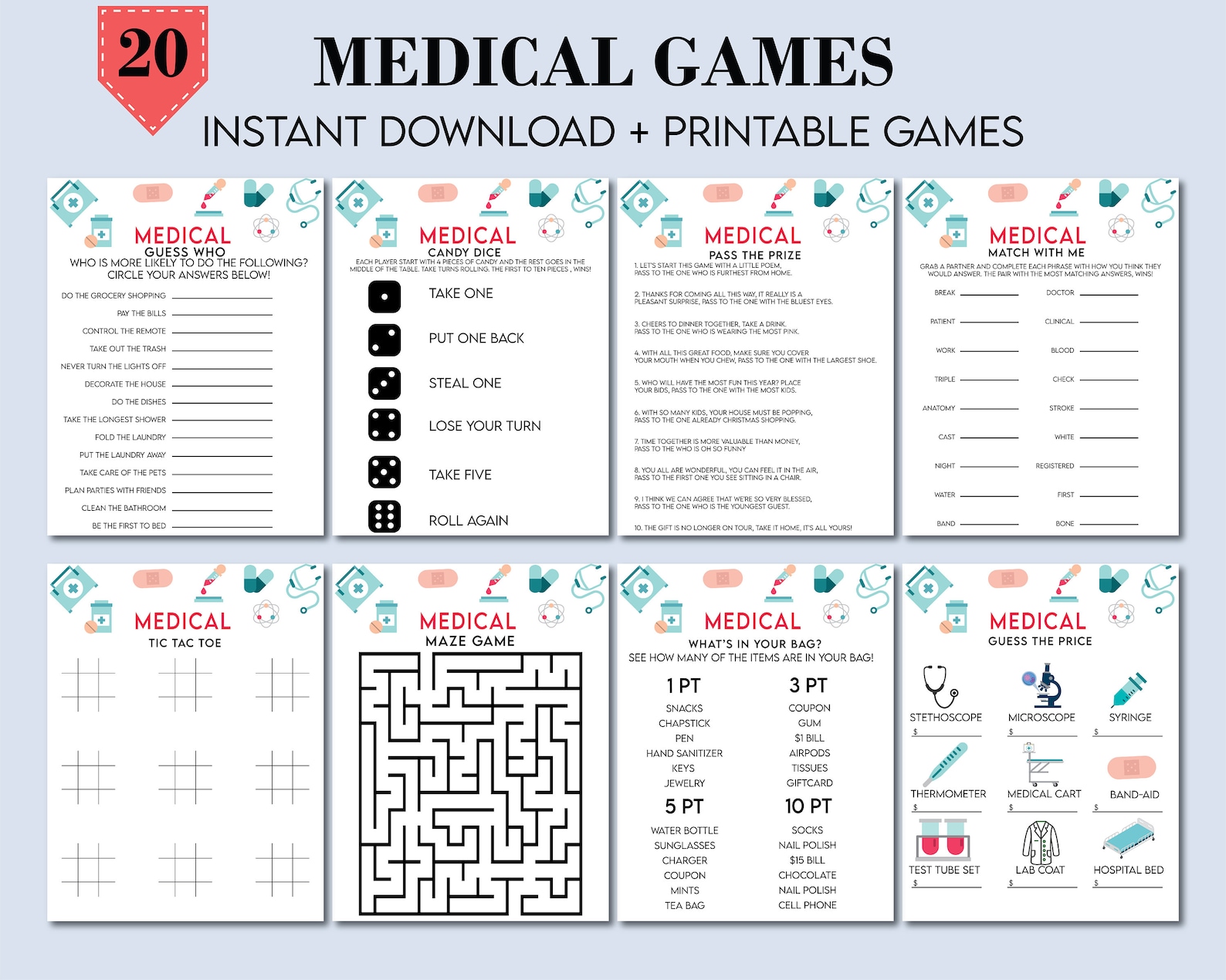 Medical Games, Med School Games, Nursing Printable Games, Doctor Games ...
