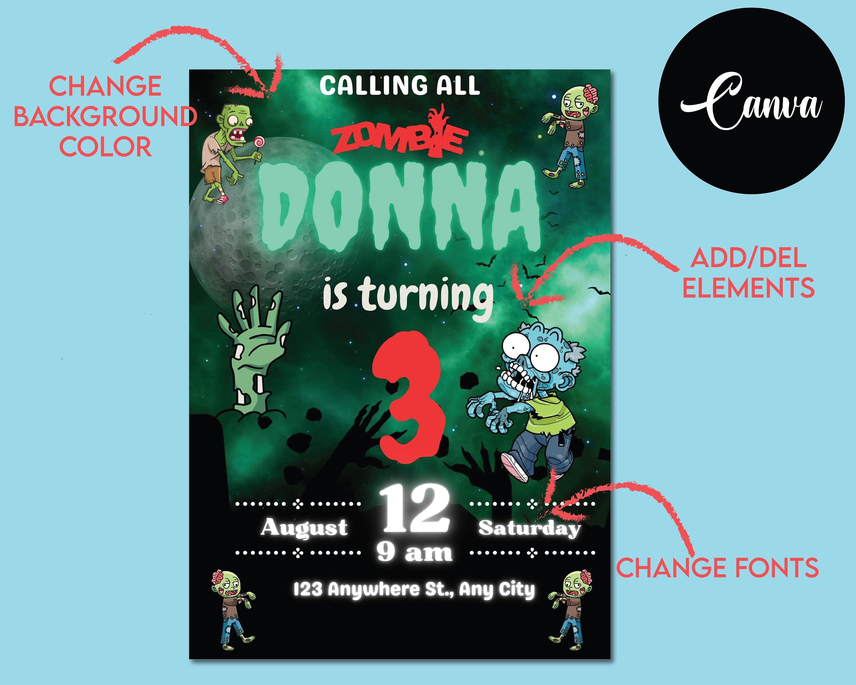 Zombie Birthday Invitation Template, Printable Birthday Party ...