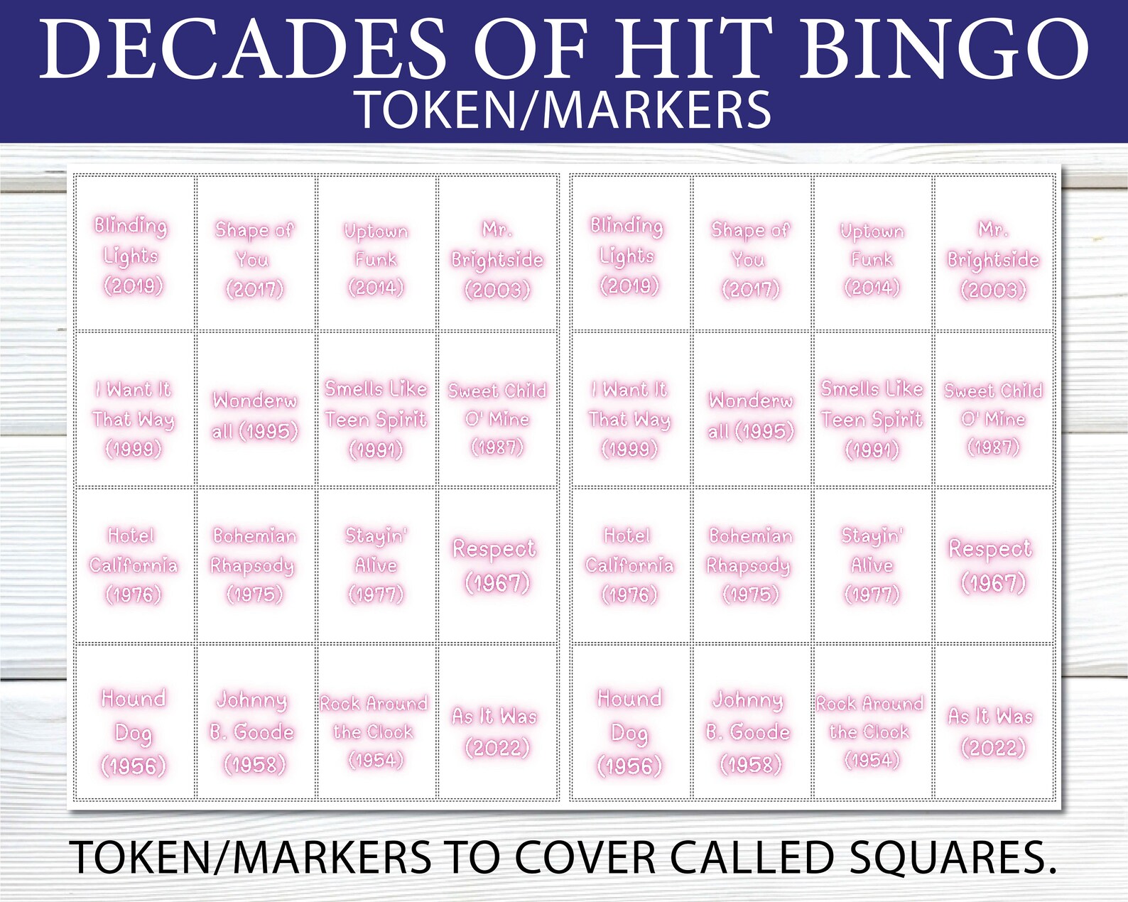 30 Decades of Hits Bingo Card, Family Night Gathering Printable, 70s ...