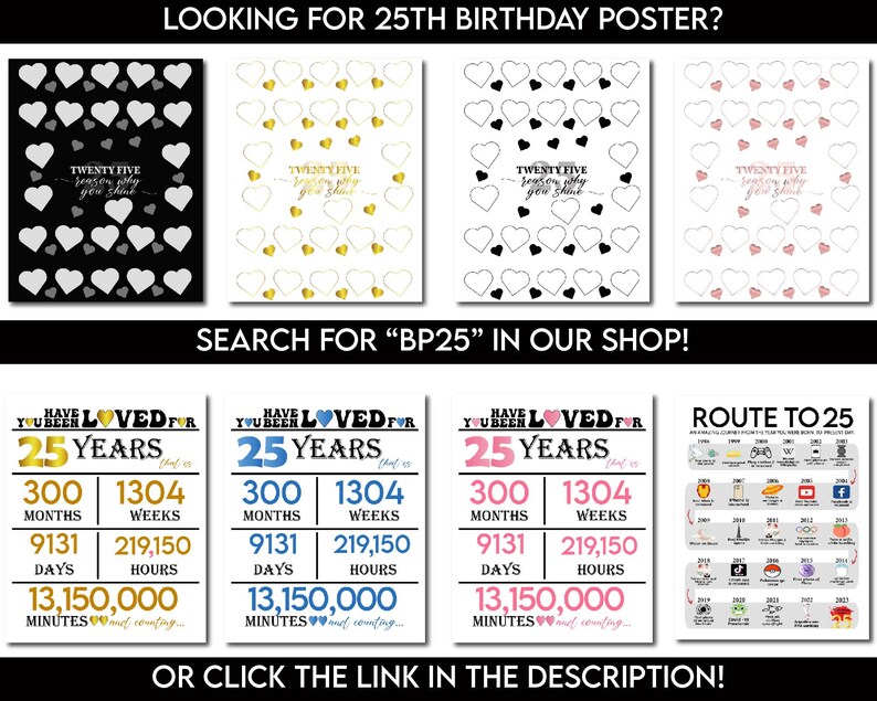 25 Things We Love About You Printable Poster, 25th Birthday Party ...