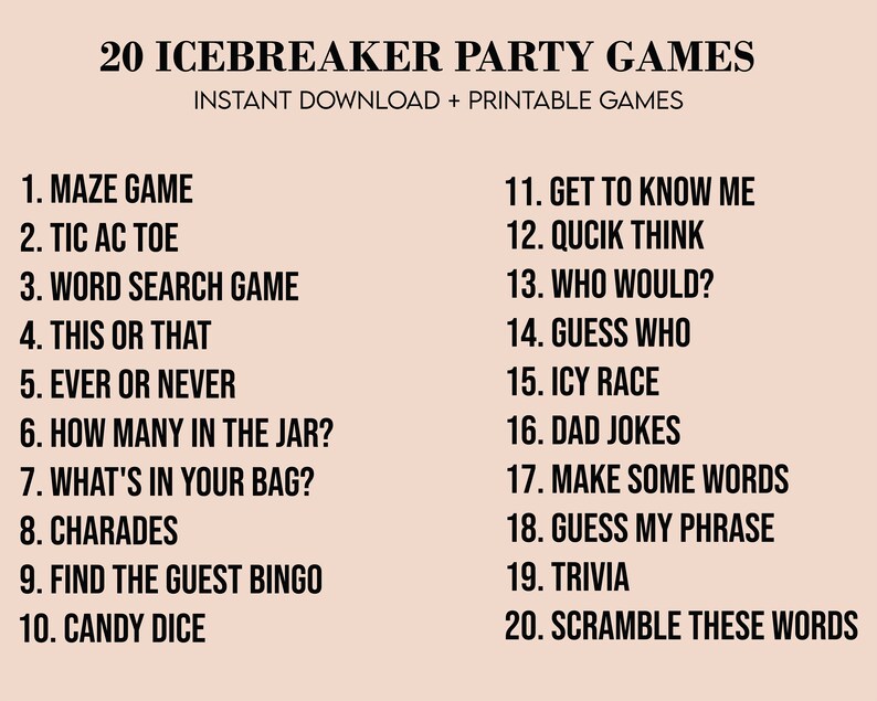 Icebreaker Party Games, Ice Breaker Games Bundle, Ice Breaker Questions ...