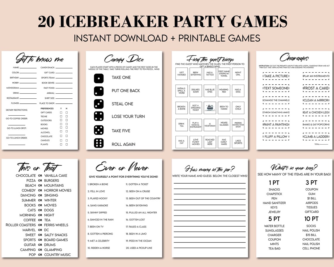 Icebreaker Party Games, Ice Breaker Games Bundle, Ice Breaker Questions ...