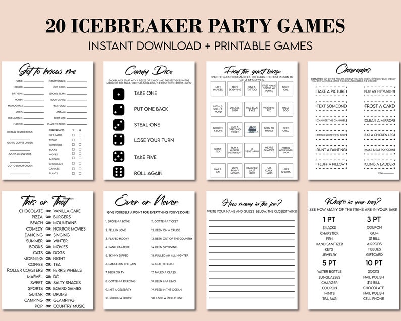 Icebreaker Party Games, Ice Breaker Games Bundle, Ice Breaker Questions ...