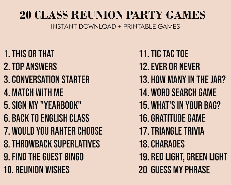 Class Reunion Games Bundle, High School Reunion Games, Reunion Ideas ...