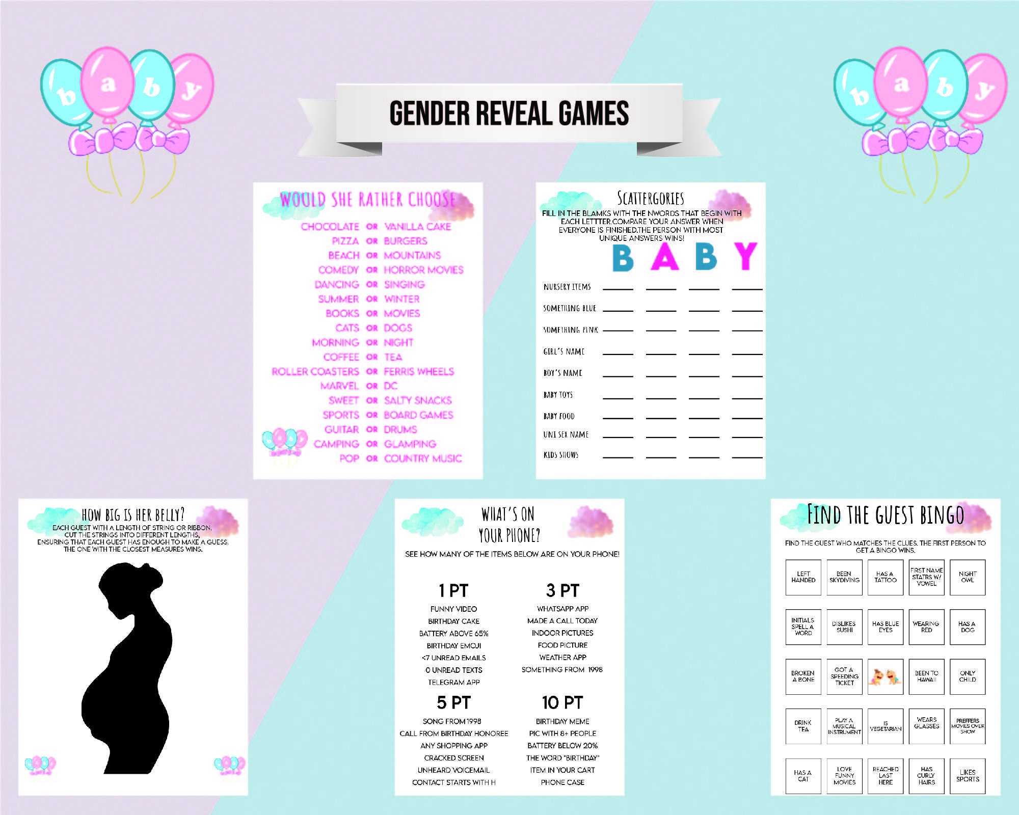 Gender Reveal Party Games Printable Gender Reveal Activities - Etsy UK
