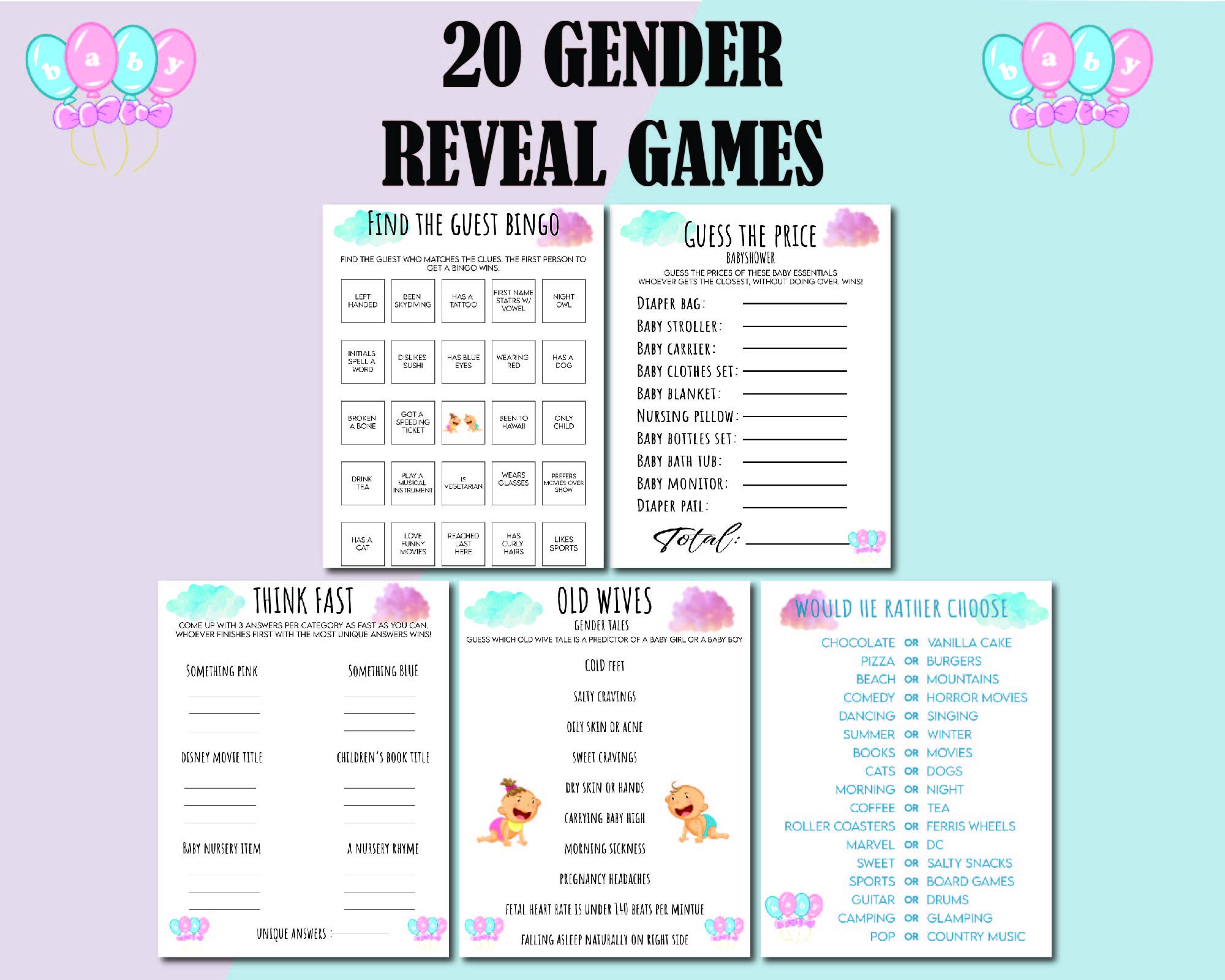 Gender Reveal Party Games, Printable Gender Reveal Activities, Gender Reveal Party, Gender ...