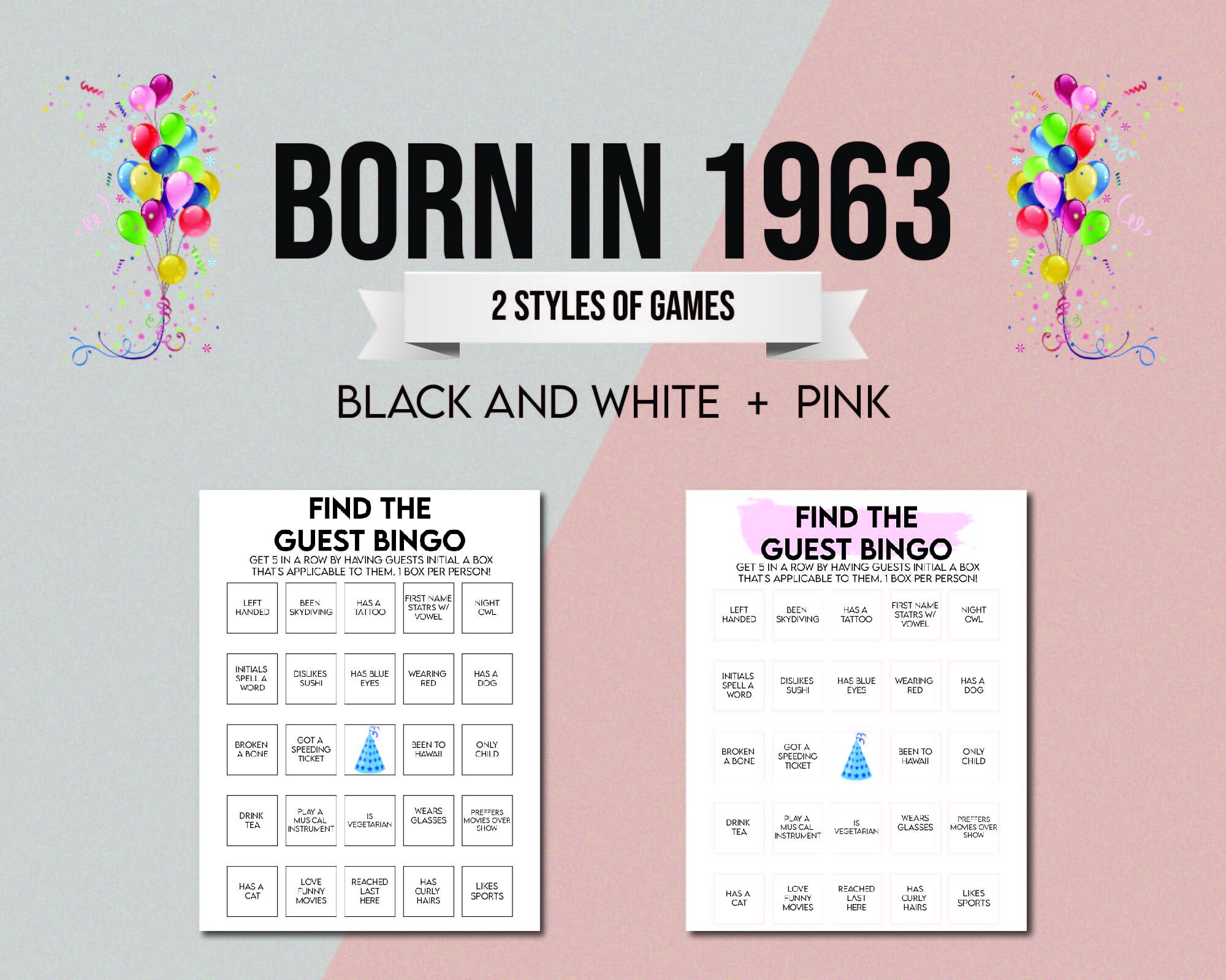 60th Birthday Party Games, Born in 1963 Game, 60th Birthday Games, 1963 ...