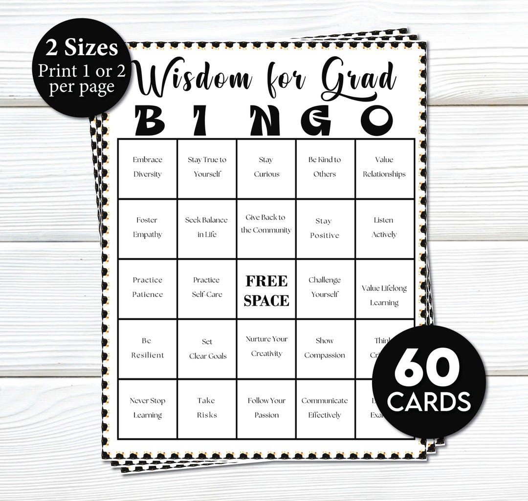60 Printable Graduation Bingo Cards, Grad Bingo, Wisdom for Grad Bingo ...