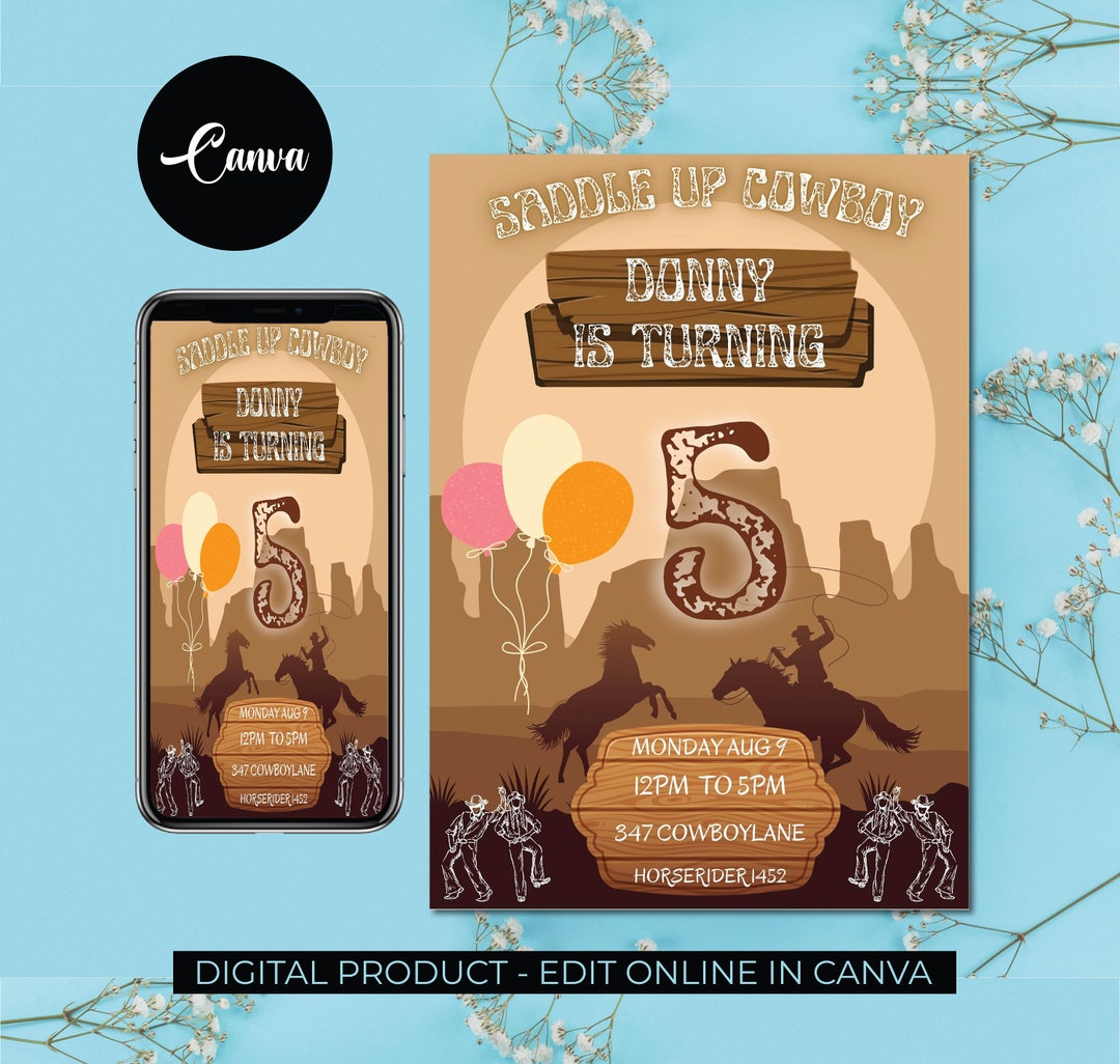 Cowboy Birthday Invitation, Editable Country Western Invitation, Rustic ...