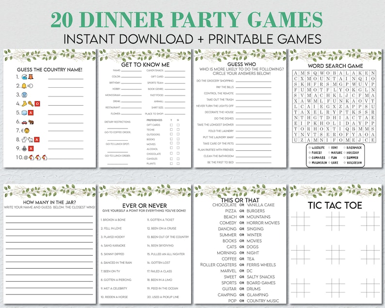 Dinner Party Games, Printable Dinner Party Games, Dinner Games, Dinner ...