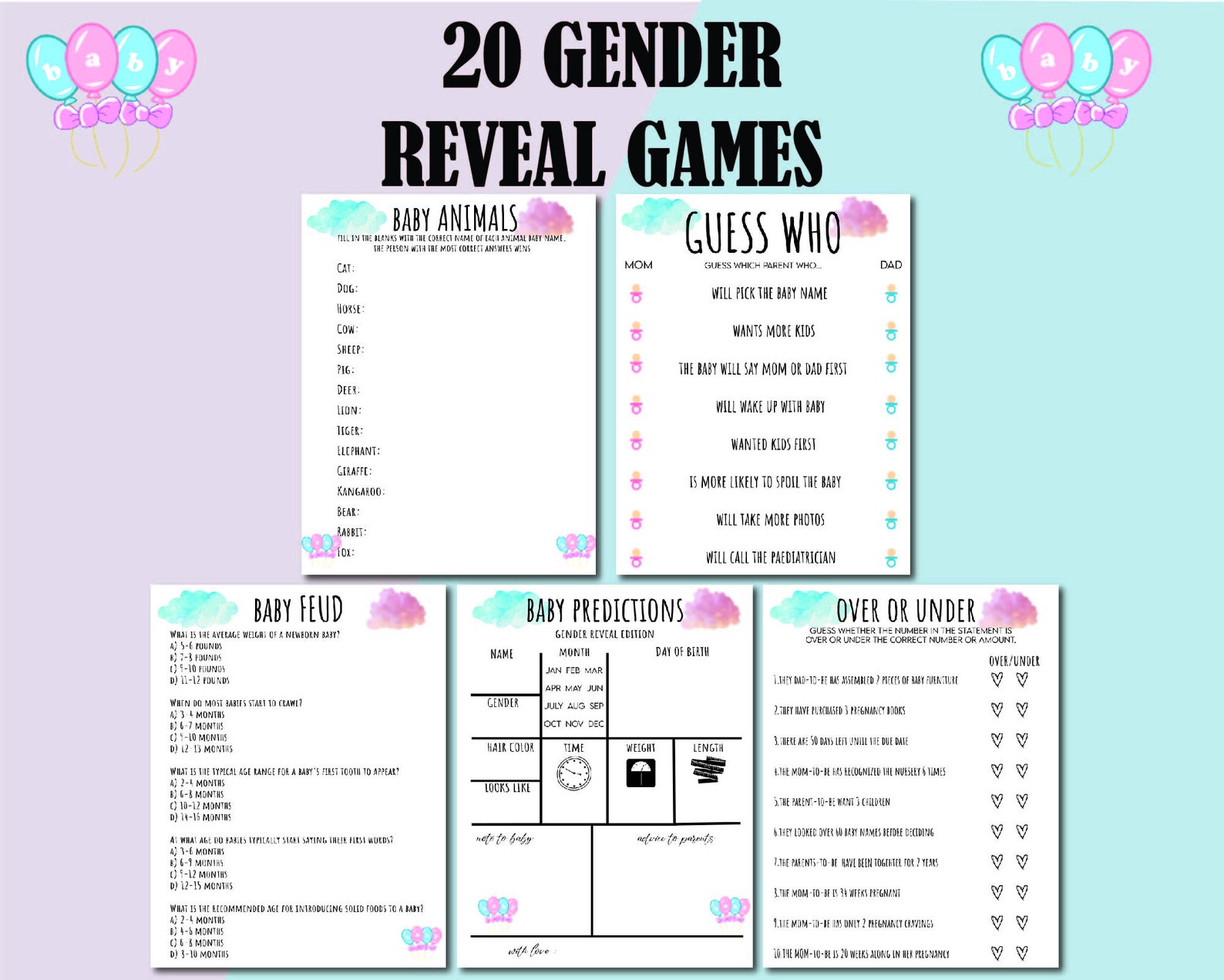 Gender Reveal Party Games, Printable Gender Reveal Activities, Gender ...