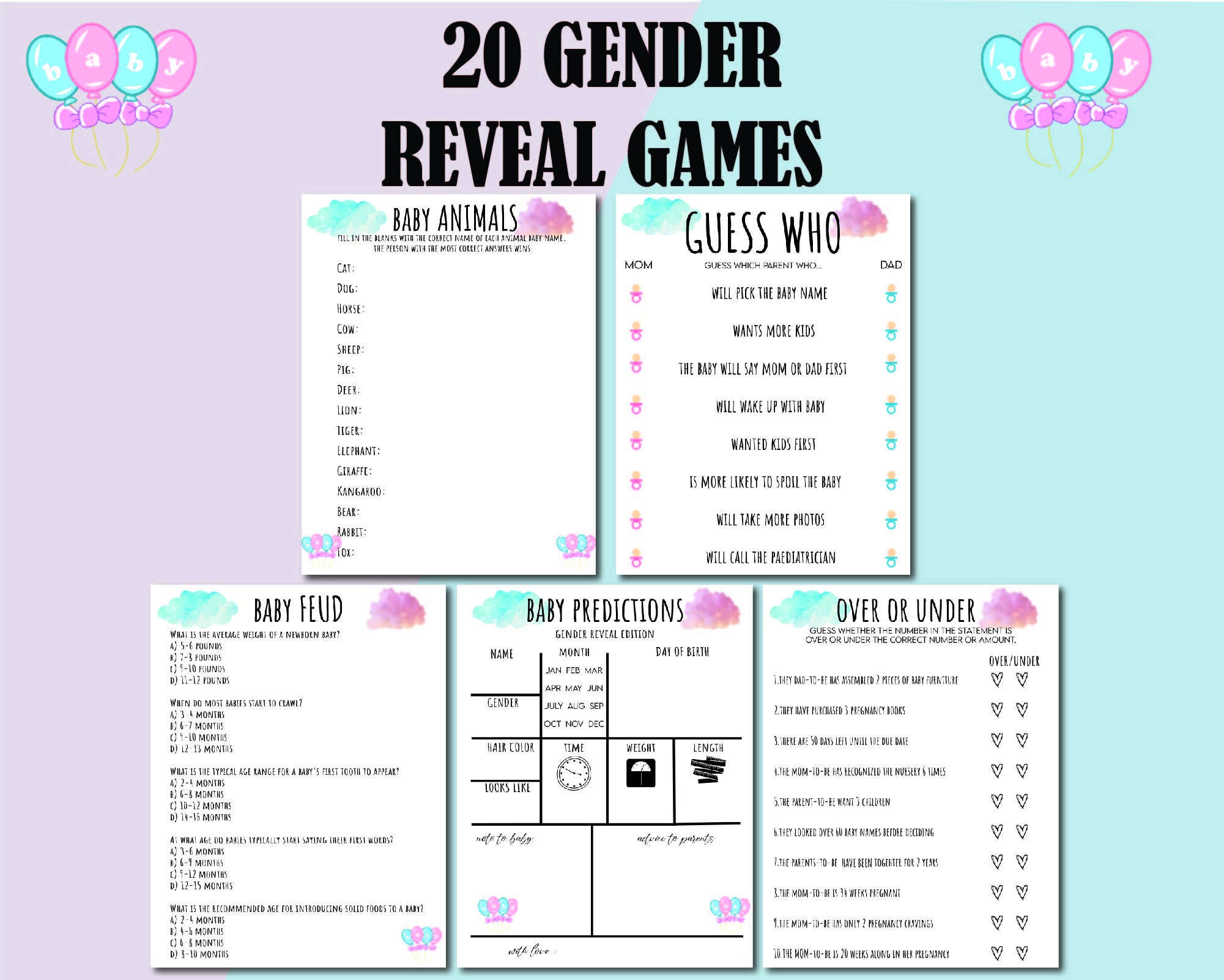 Gender Reveal Party Games Printable Gender Reveal Activities - Etsy