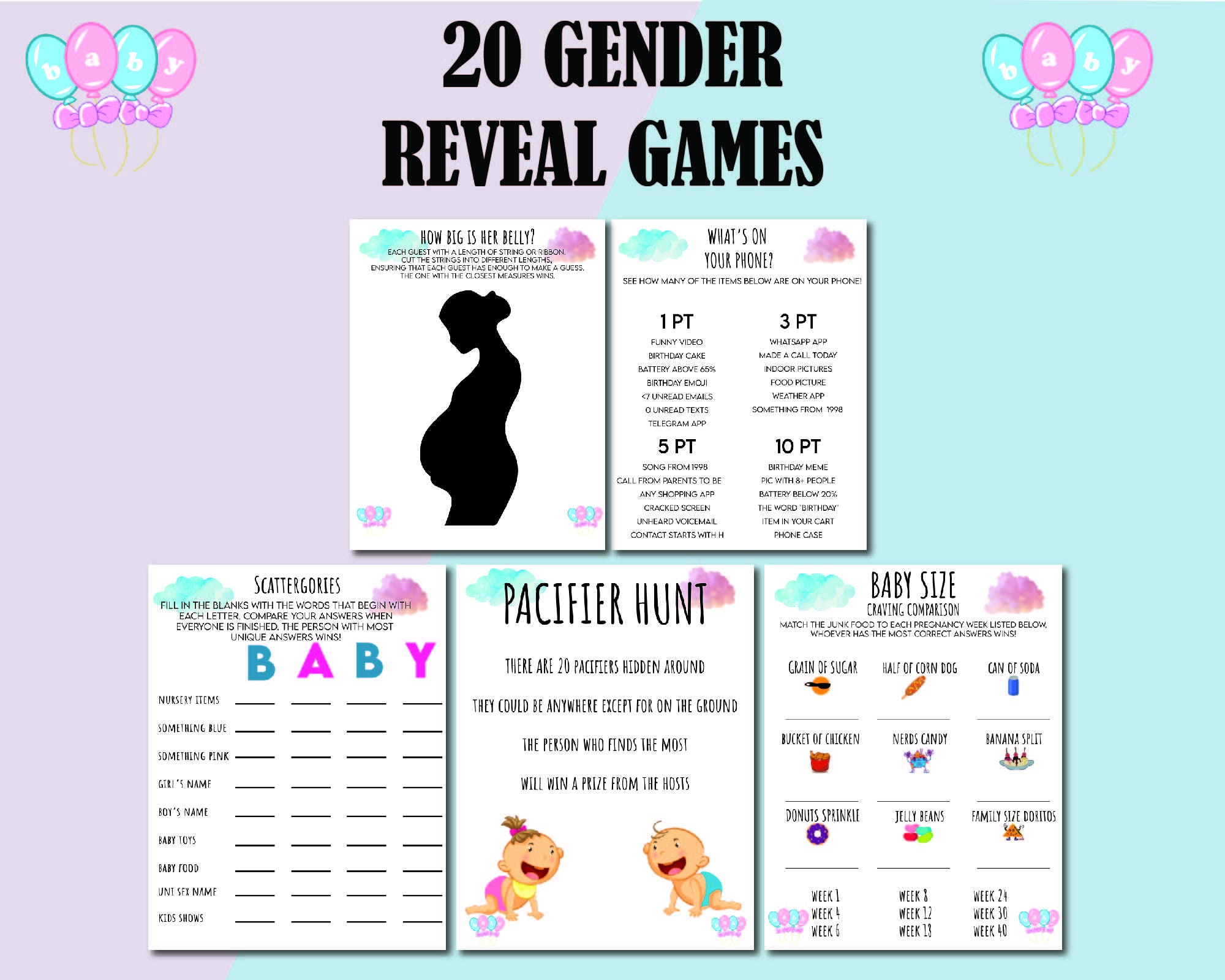 Gender Reveal Party Games, Printable Gender Reveal Activities, Gender Reveal Party, Gender ...