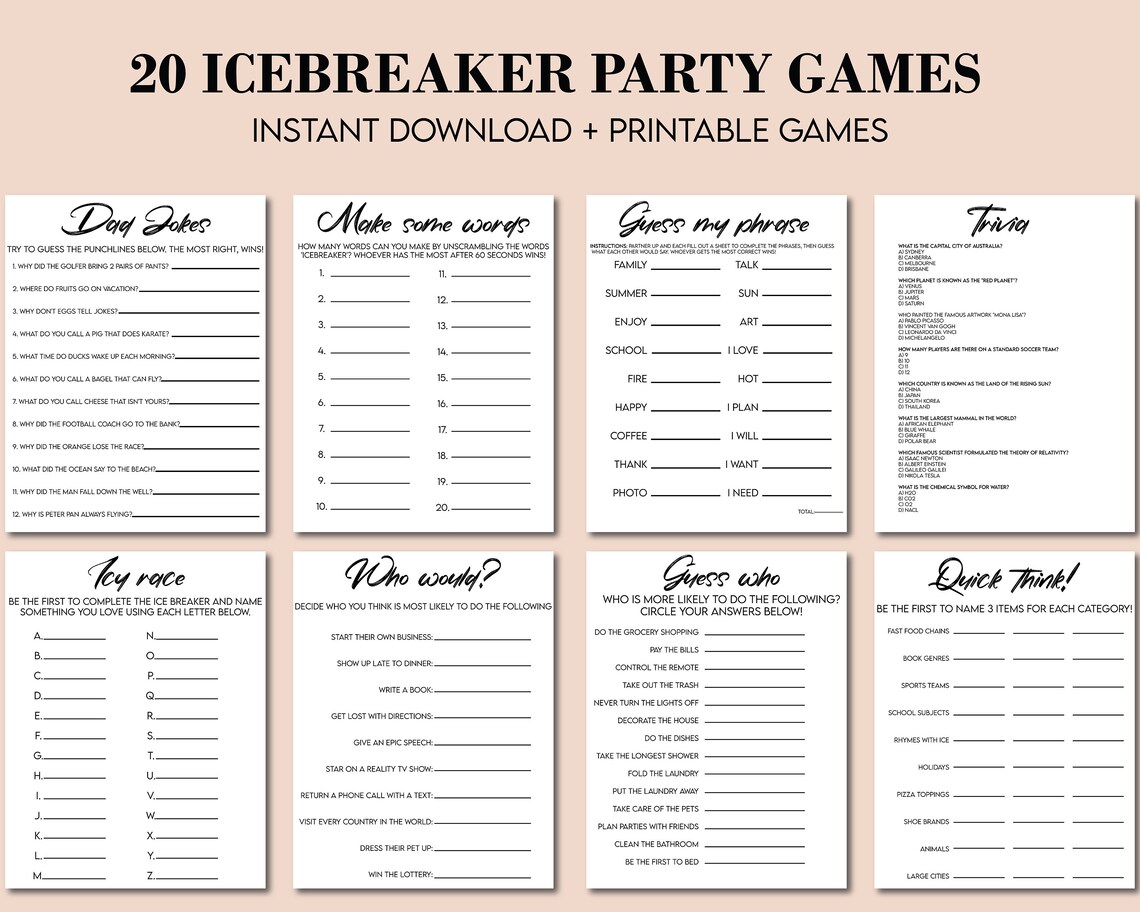 Icebreaker Party Games, Ice Breaker Games Bundle, Ice Breaker Questions ...