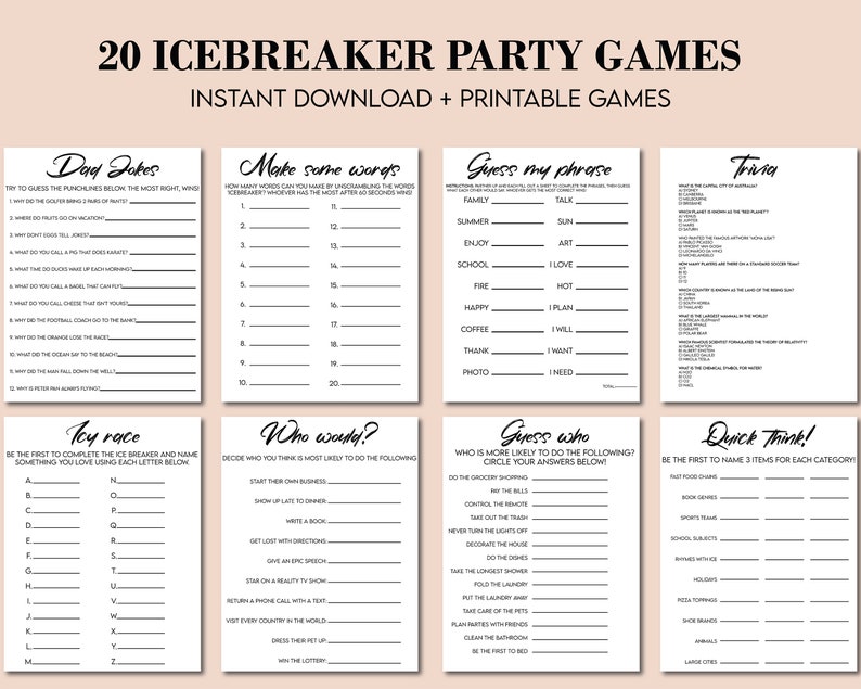 Icebreaker Party Games, Ice Breaker Games Bundle, Ice Breaker Questions ...